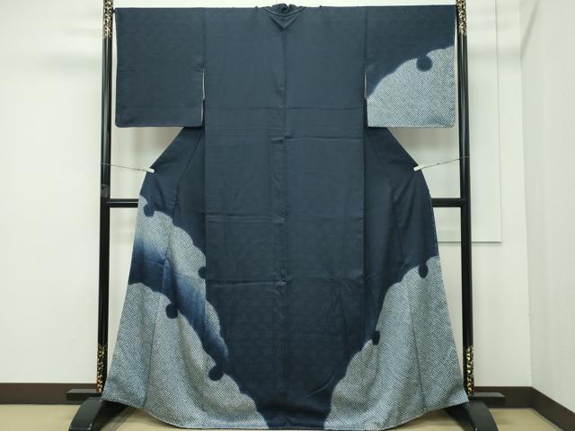 平和屋着物■極上　訪問着　絞り　雪輪文様　藍鉄色地　まるやま扱い　逸品　未使用　CZAA4075s5