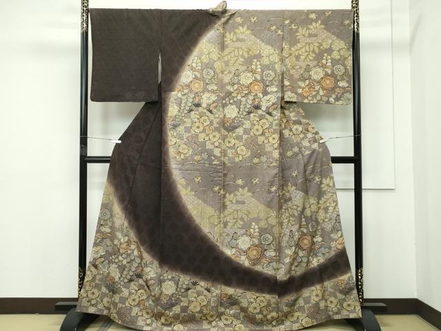 平和屋本店■極上　訪問着　紬地　辻が花　スワトウ刺繍　暈し染め　金彩　逸品　CZAA4102s5