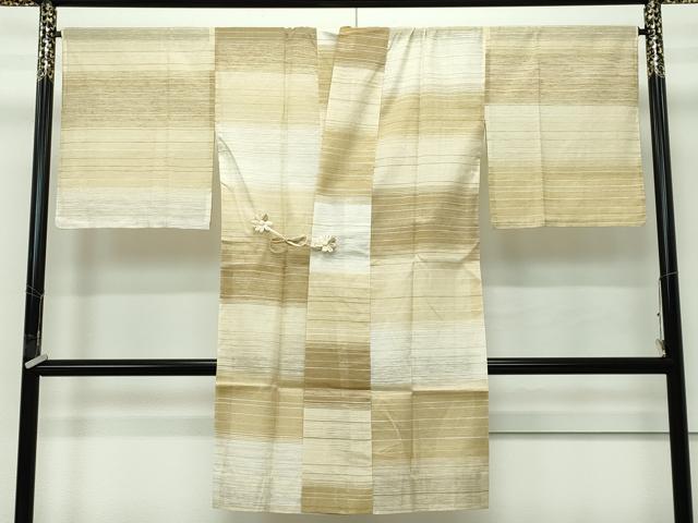 平和屋着物■極上 インド・アッサム 野蚕糸 手織 ムガシルク 道中着 スリーシーズン 紗紬 塵除け ロング丈 横段文 逸品 未使用 CZAA4107s5