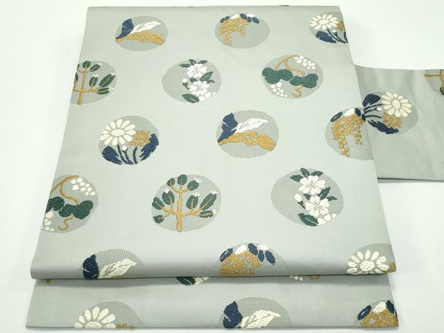 平和屋着物■極上　西陣　川島織物　九寸名古屋帯　唐織　草花丸文　柳鼠色地　逸品　CZAA4142s5