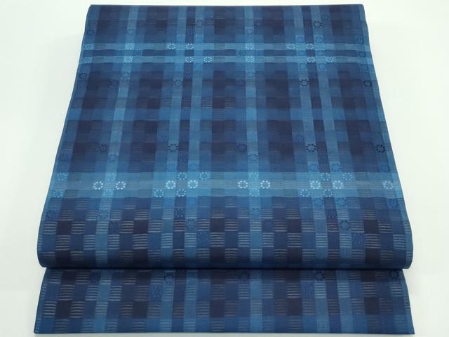 平和屋本店■希少　夏物　日本工芸会正会員　深石美穂　「潮の道」　市松花絽織　九寸開き名古屋帯　カラーコピー付き　逸品　CZAA4161s5