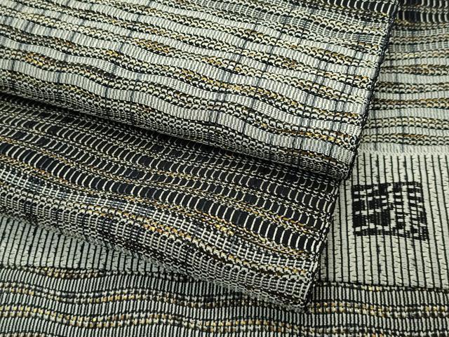 平和屋本店■極上　夏物　1897年創業　名門岡野　本場筑前博多織　千年工房　八寸名古屋帯　横段文　金糸　逸品　未使用　CZAA4167s5