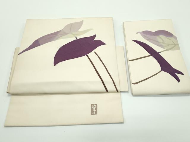 平和屋着物■極上　日展染色作家　高久空木　ろうけつ染　塩瀬　つけ帯　枝葉文　逸品　CZAA4180s5