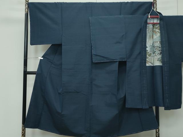 平和屋着物■極上　男性　紬　アンサンブル　色無地　濃紺地　逸品　未使用　CZAA4203s5