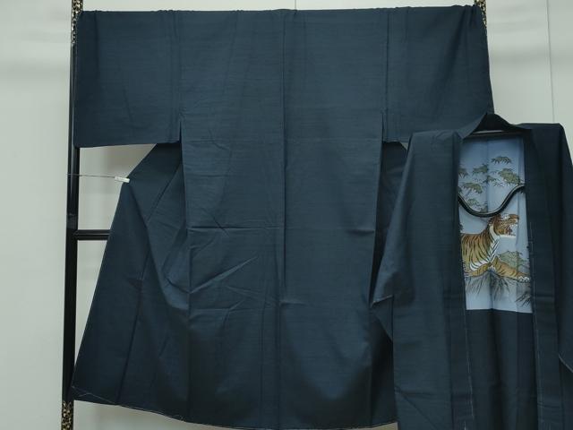 平和屋着物■極上　男性　紬　アンサンブル　キングサイズ　色無地　濃紺地　やまと誂製　逸品　未使用　CZAA4205s5