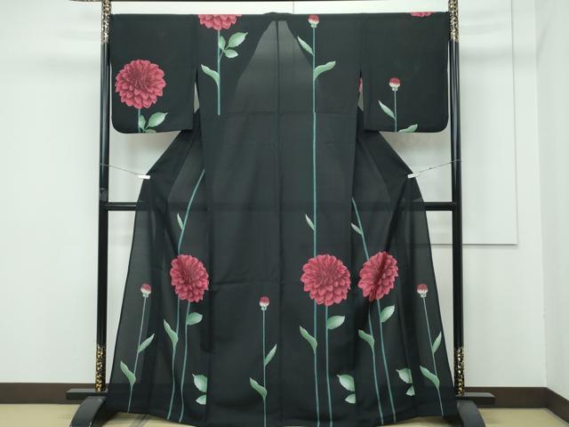 平和屋着物■極上　夏物　撫松庵　訪問着　セオアルファ　草花文　黒地　洗える着物　逸品　CZAA4222s5