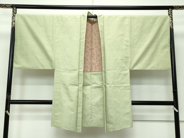 平和屋着物■極上　本場結城紬　重要無形文化財　男性　長羽織　柳茶色　羽裏：鳥獣戯画　逸品　CZAA4279s5