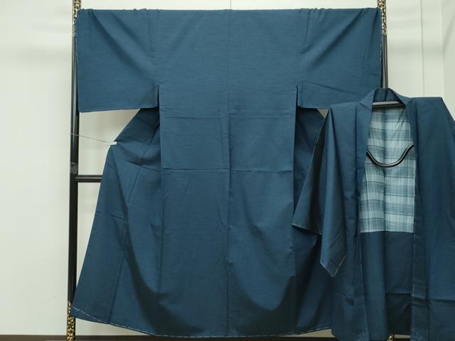 平和屋着物■極上　男性　紬　アンサンブル　キングサイズ　色無地　鉄御納戸色　逸品　未使用　CZAA4289s5