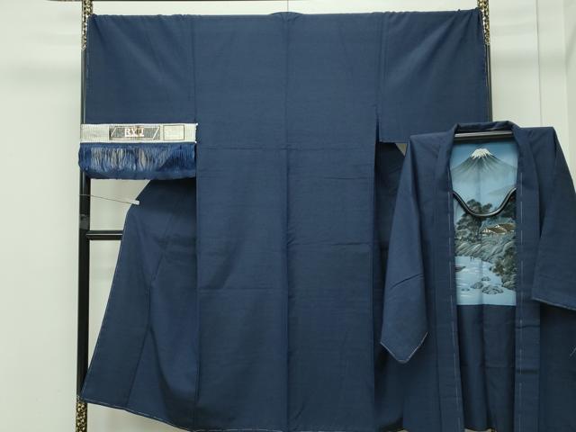 平和屋着物■極上　男性　紬　アンサンブル　キングサイズ　RYU　色無地　藍鉄色　反端付き　逸品　未使用　CZAA4293s5