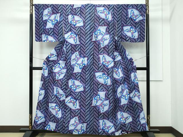 平和屋着物■極上　夏物　浴衣　有松鳴海絞り　地紙舞蝶文　綿　逸品　CZAA4318s5