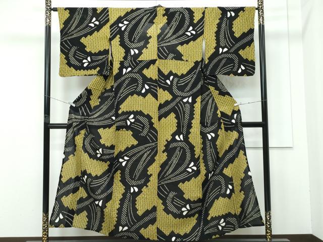 平和屋本店∴極上　夏物　浴衣　有松鳴海絞り　流水文　黒地　綿　逸品　CZAA4323s5