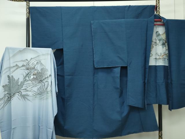 平和屋着物■極上　男性　網代織　紬　アンサンブル・長襦袢セット　褐返色地　逸品　未使用　CZAA4327s5