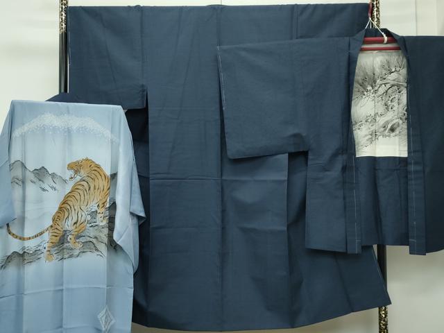 平和屋着物■極上　男性　紬・髭紬羽織・長襦袢セット　120亀甲　濃紺地　逸品　未使用　CZAA4330s5