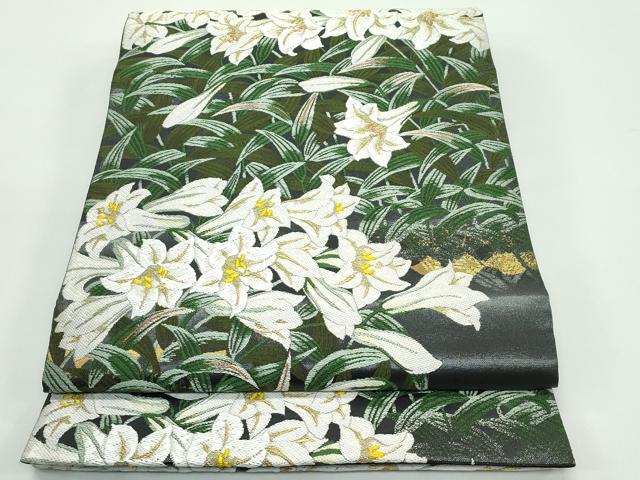 平和屋着物■極上　西陣　浅山織物謹製　六通柄袋帯　唐織　真珠　百合　本金箔　逸品　CZAA4363s5