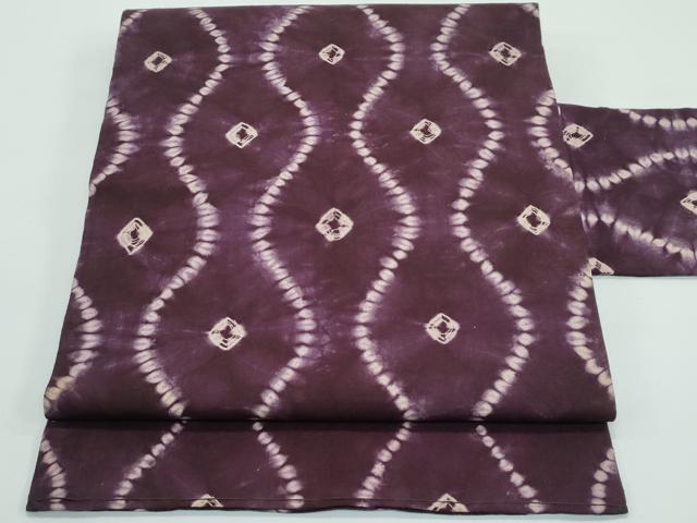 平和屋本店■極上　岩手の匠　草紫堂　南部絞り　紫根染　全通柄　九寸名古屋帯　綿　逸品　未使用　CZAA4371s5