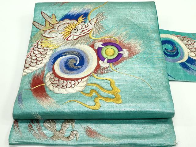 平和屋着物■極上　アンティーク　九寸名古屋帯　総刺繍　龍　金銀糸　逸品　CZAA4376s5