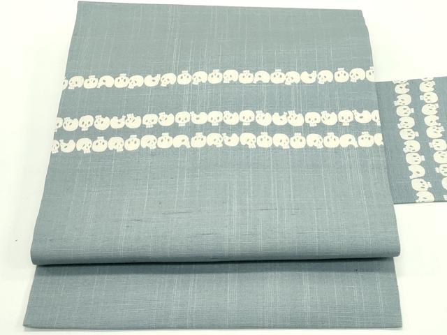 平和屋着物■極上　スリーシーズン　春夏秋　九寸名古屋帯　紬地　ドクロ　豆がら茶色地　逸品　CZAA4380s5