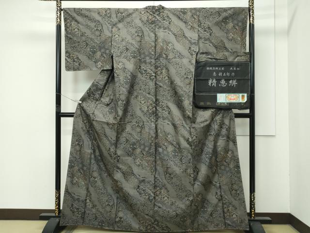 平和屋本店●極上 白泥染の第一人者・絣の魔術師 恵積五郎 本場大島紬 恵大島織物謹製 精恵絣 更紗花文 証紙付き 逸品 未使用 CZAA4420s6