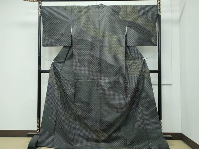 平和屋本店●極上　訪問着　紬地　総刺繍　刺し子　流水吉祥文　黒地　逸品　CZAA4537s6