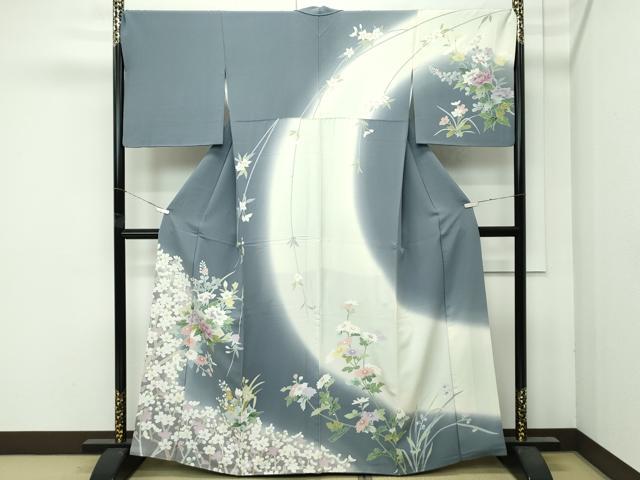 平和屋本店●極上　訪問着　友禅　地紙草花文　暈し染め　豆がら茶色地　逸品　CZAA4684s6