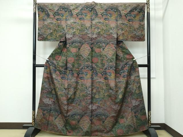 平和屋本店●極上　前田仁仙　仁仙更紗　訪問着　本場大島紬地　100亀甲　遠山鳳凰草花文　逸品　未使用　CZAA4705s6