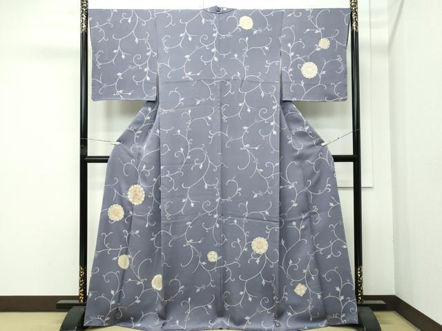 平和屋本店●極上　訪問着　刺繍　正倉院花唐草文　紫鼠色地　逸品　未使用　CZAA4717s6