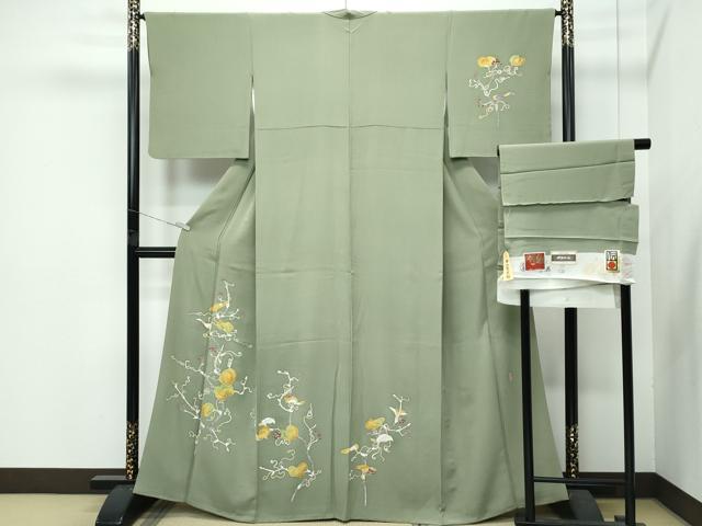 平和屋本店●極上　本加賀友禅作家　押田正義　訪問着　山帰来落　鶸茶色地　証紙付き　逸品　CZAA4739s6