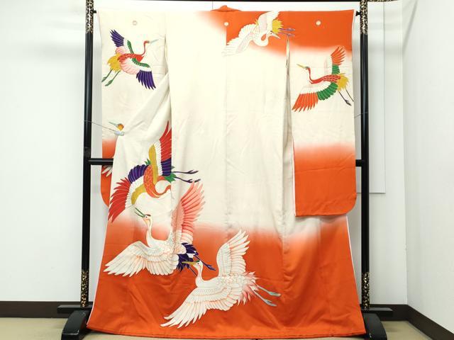 平和屋本店●極上　アンティーク　大正ロマン　振袖　飛鶴文様　暈し染め　金彩　逸品　CZAA4778s6