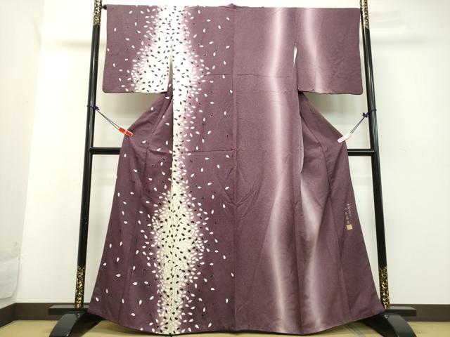 平和屋着物●伝統工芸士　山本富男　訪問着　舞桜文　暈し染め　正絹　逸品　DAAK0977ud