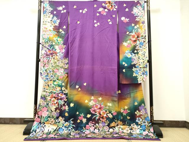 平和屋本店●お引きずり・お引き摺り・引き振袖　和装　結婚式　舞妓　芸妓　芸者　衣装　草花文　暈し染め　金銀彩　逸品　DAAM4819yyy