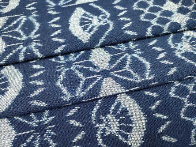 平和屋着物▽久留米絣　単衣　吉祥扇文　綿　逸品　DAAO1620yyy