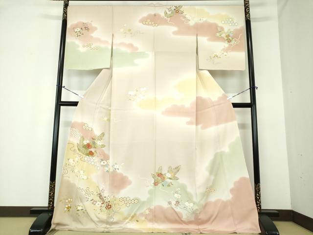 平和屋着物●創業460年・千總　訪問着　駒刺繍　吉祥花文　暈し染め　金彩　ロング丈　正絹　逸品　DAAQ2812ps