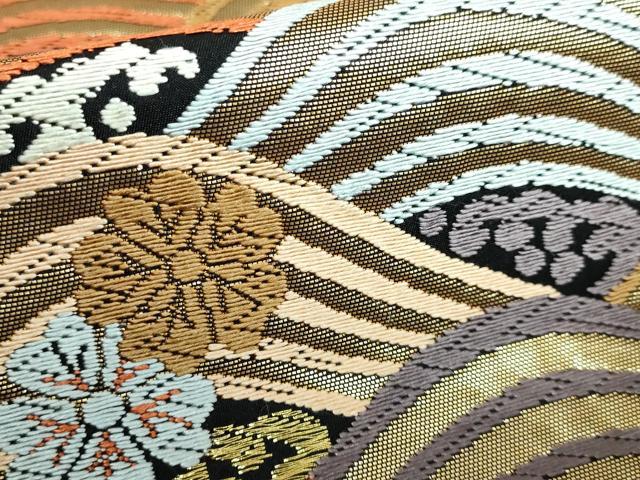 平和屋着物○六通柄袋帯 唐織 青海波桜花文 金糸 正絹 逸品