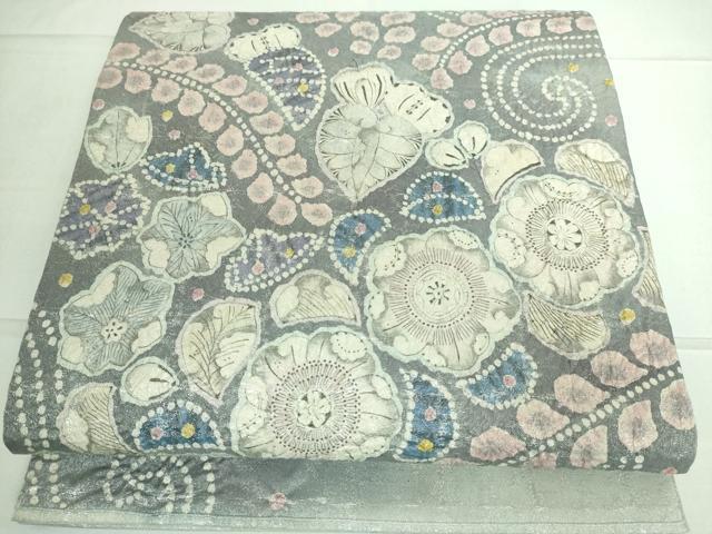 平和屋着物●太鼓柄袋帯　辻が花　絞り　銀糸　正絹　逸品　DAAP1651ic