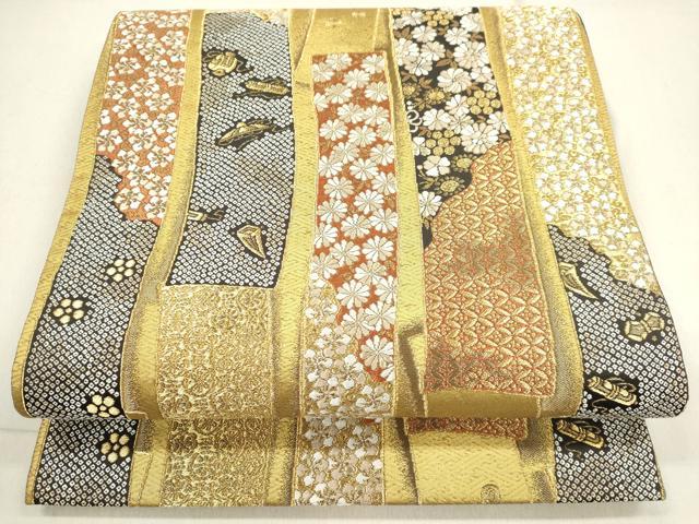 平和屋着物●西陣の名門　加納幸謹製　六通柄袋帯　唐織　短冊花文　金糸　正絹　逸品　DAAP1775ic