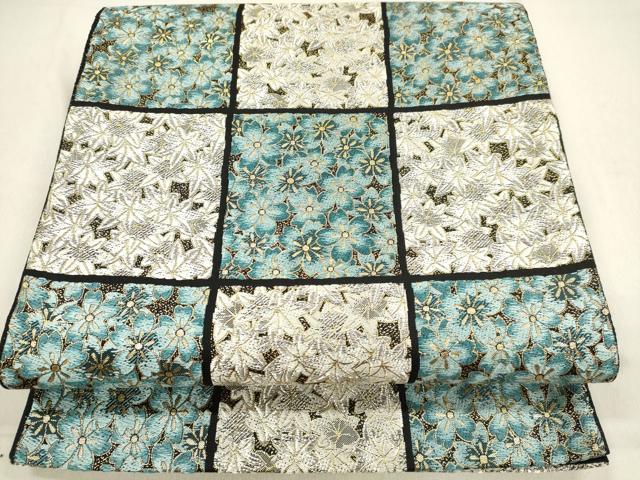 平和屋着物●六通柄袋帯　唐織　市松花文　金銀糸　正絹　逸品　DAAP1777ic