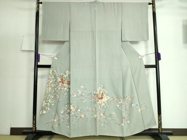 平和屋着物●豪華色留袖　刺繍　向かい鳥花文　金彩　正絹　逸品　DAAP1888ic