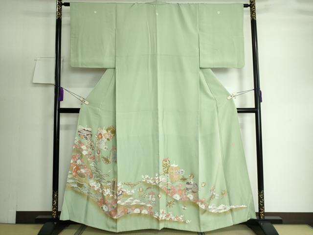 平和屋着物●豪華色留袖　作家物　駒刺繍　宝尽くし吉祥花文　金彩　正絹　逸品　DAAP1892ic