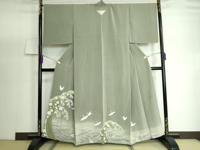 平和屋着物●豪華色留袖　作家物　駒刺繍　立波飛鶴文　金彩　正絹　逸品　未使用　DAAP1895ic