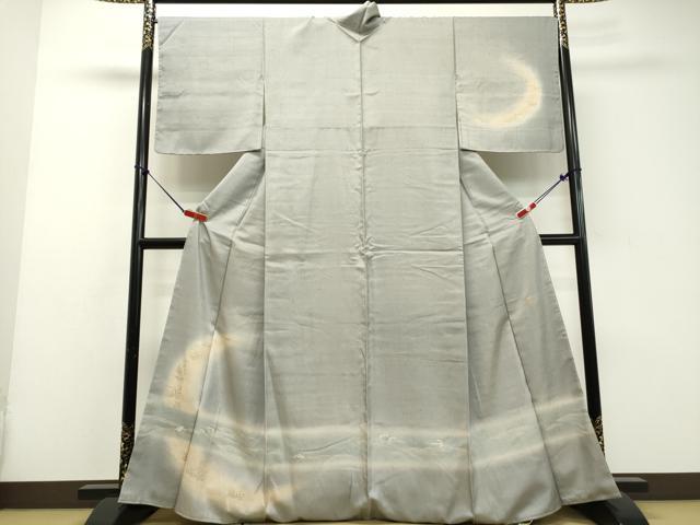 平和屋着物●訪問着　紬地　立波草花文　三日月　暈し染め　金彩　正絹　逸品　DAAP2615ud