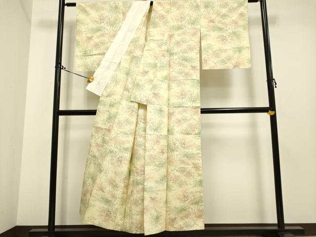 平和屋着物▽上質な紬 単衣 樹林文 正絹 逸品 AAAV8483fy