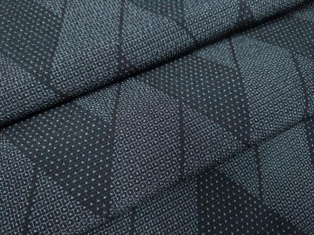 平和屋着物▽本塩沢　単衣　110亀甲　幾何学文様　正絹　逸品　DAAP7413du