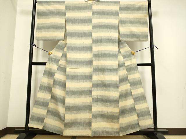 平和屋着物▽上質な紬　単衣　横段文　正絹　逸品　DAAP7435du