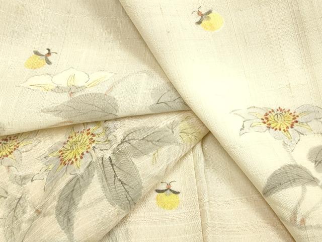 平和屋着物▽訪問着　単衣　紬地　手描き　蛍　草花文　正絹　逸品　DAAP7443du