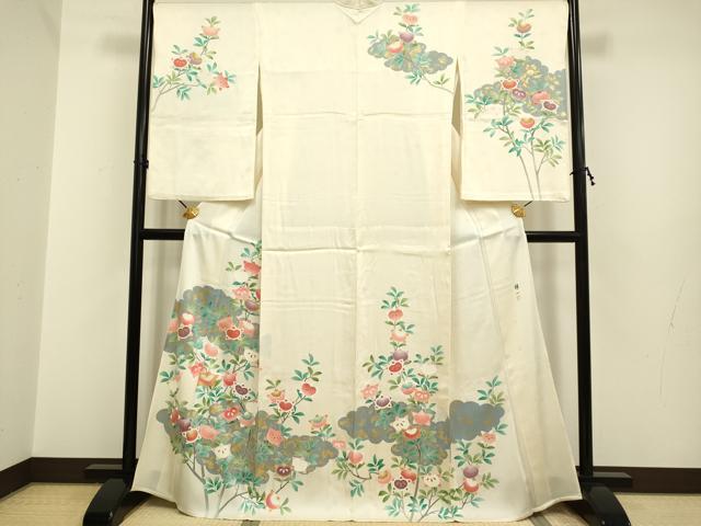 平和屋着物▽東京手描友禅　安達雅一　訪問着　単衣　駒刺繍　橘　金彩　正絹　逸品　DAAP7464du