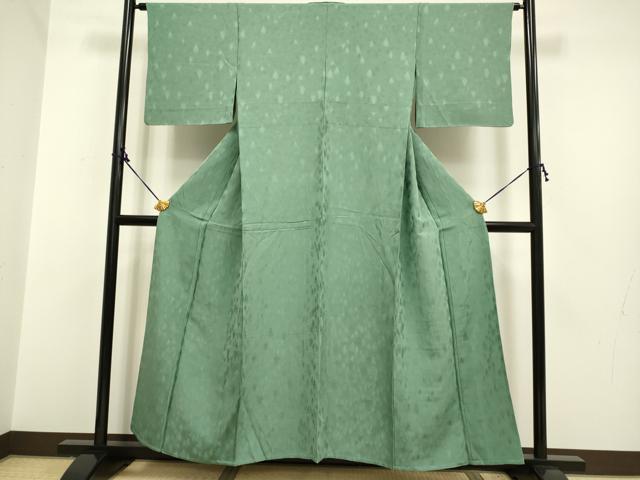 平和屋着物▽上質な色無地 単衣 樹林地紋 暗い薄青色 正絹