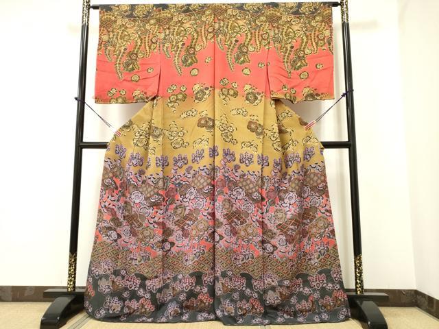 平和屋着物●訪問着　辻が花　金通し地　仮絵羽　正絹　逸品　未使用　DAAP7823yyy