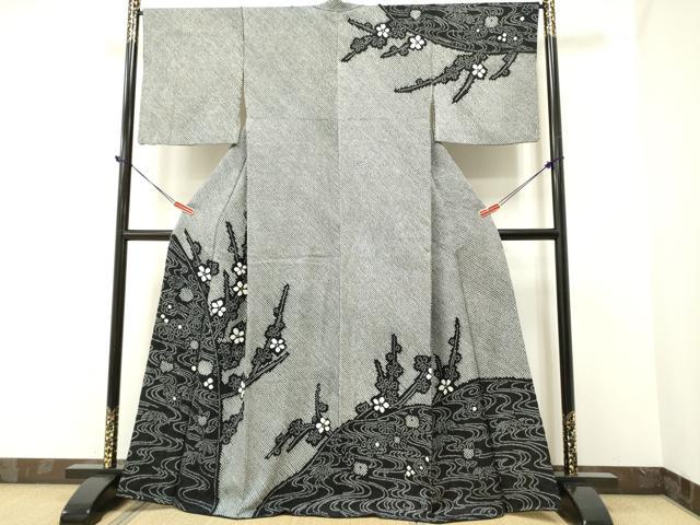 平和屋着物●訪問着　総絞り　流水花文　黒地　正絹　逸品　DAAP7867yyy