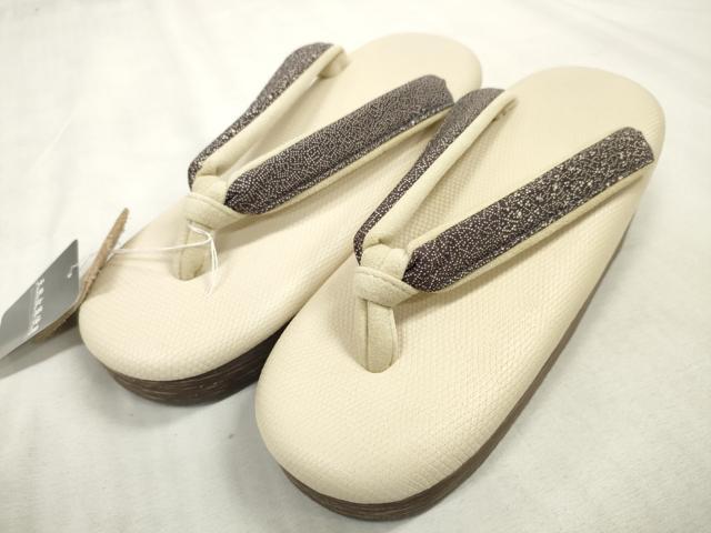 平和屋着物●和装小物　和装草履　天然皮革使用　鼻緒：江戸小紋柄　履物　逸品　未使用　DAAQ1456zzz