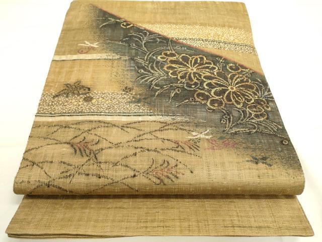 平和屋着物●西陣　老舗　渡文謹製　手織　すくひ　両面　太鼓柄袋帯　薄花文　金糸　正絹　逸品　DAAQ2350fe